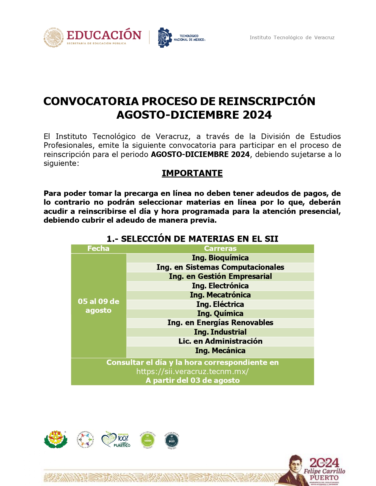 PROCESO DE REINSCRIPCIÓN AGOSTO DICIEMBRE 2024-2 (Actualización 3)